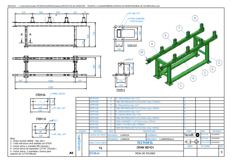 Diseño Mesa de Polines ASTM A36 | PDF