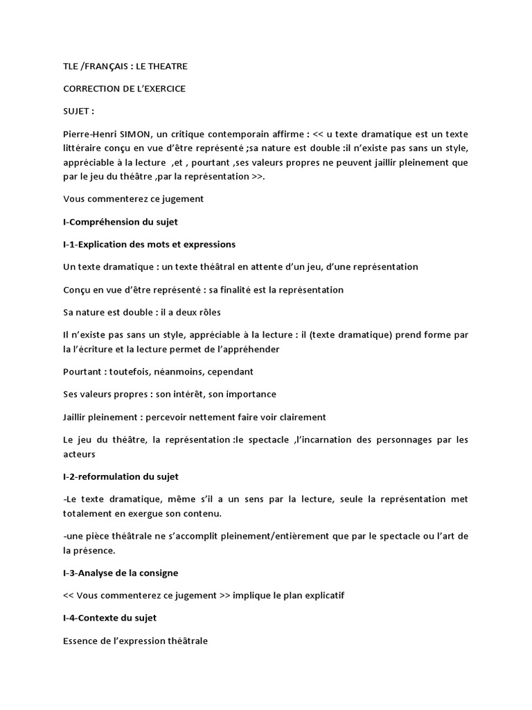 Tle - Docx Thc3a9atre Correction 1 | PDF | Théâtre