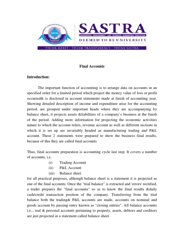 Final Accounts | PDF | Debits And Credits | Balance Sheet