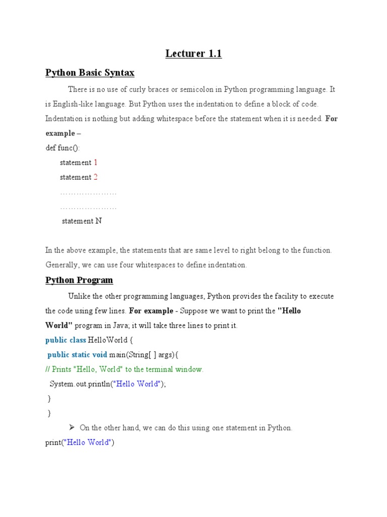 Lect 11 Basic Syntax Pdf Parameter Computer Programming Python Programming Language