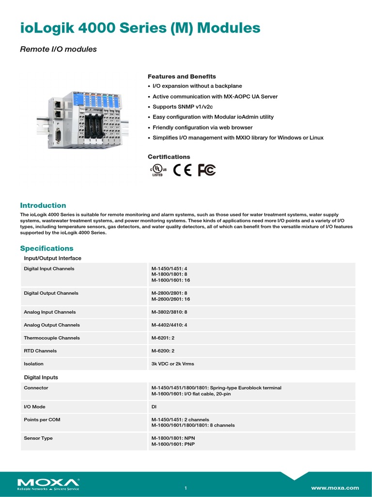 Moxa Iologik 4000 Series (M) Modules Datasheet v1.0 | PDF | Input ...