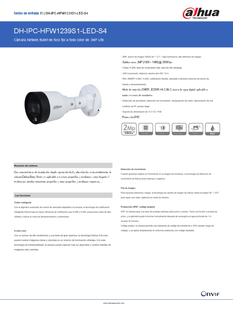 Dahua Hfw1239s1n Led 0280b s4 Cámara Ip Bullet Full Color Ficha Datos Español | PDF | Diodo ...