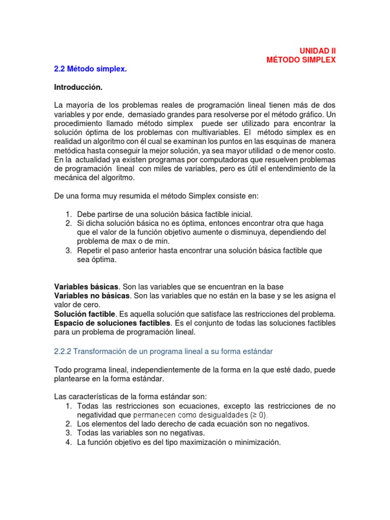 Metodo Simplex | PDF | Programación lineal | Optimización Matemática