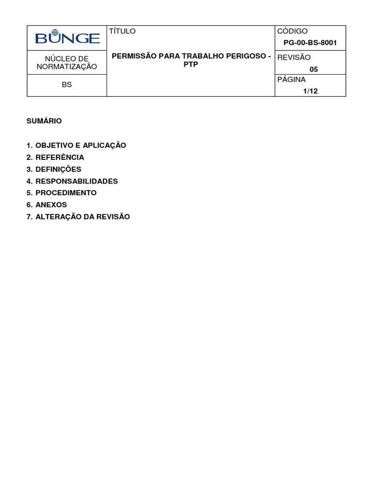 PG-00-BS-8001 - Permissão para Trabalho Perigoso - Rev5 | PDF ...