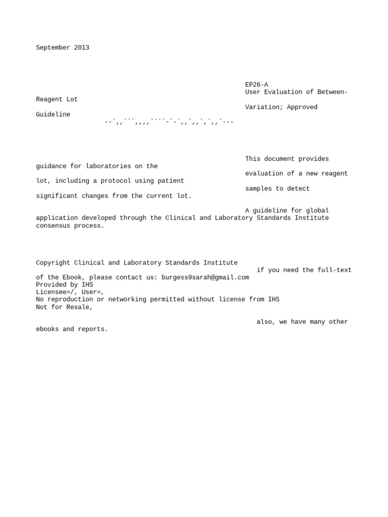 Free Download CLSI EP26 User Evaluation of Between Reagent Lot ...