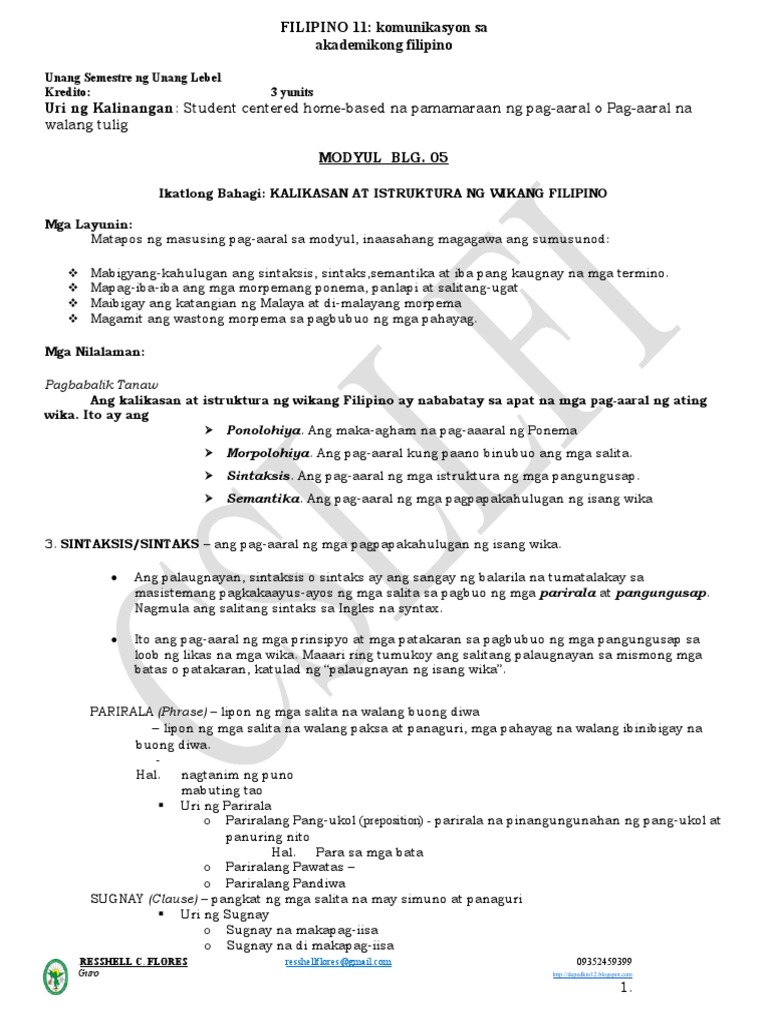 Modyul 5 Filipino 11 Komunikasyon Sa Akademikong Filipino | PDF
