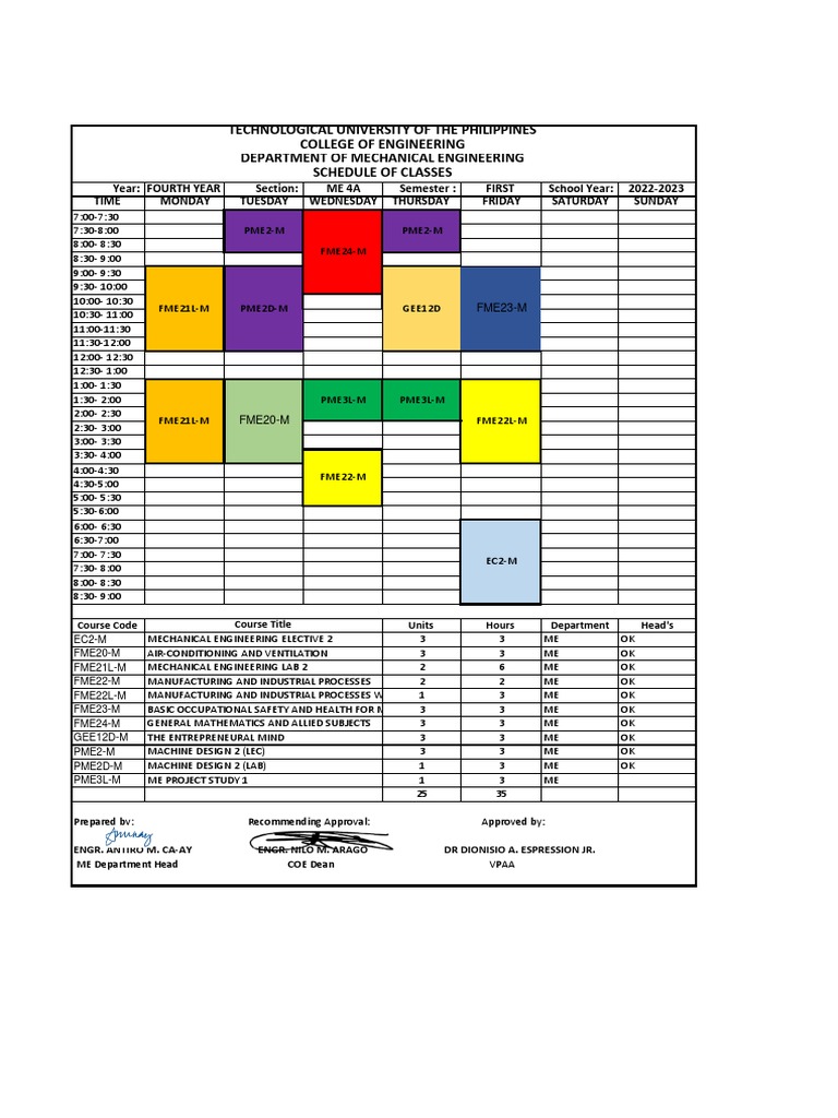 Fourth Year Mechanical Engineering Schedule | PDF | Academic Term ...