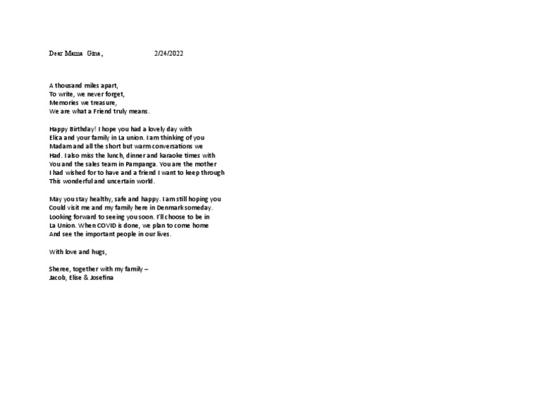 Letter For Mama Gina by Sheree Ann | PDF