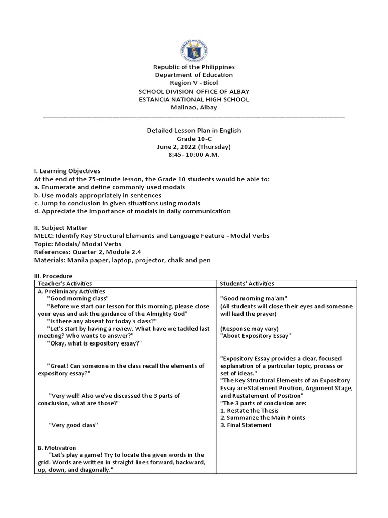 DLP in ENGLISH 10 | PDF | Verb | Cognitive Science