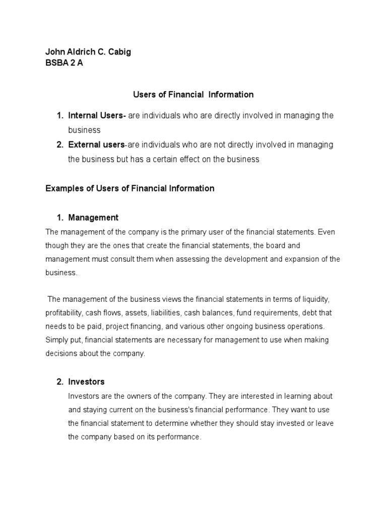 Users of Financial Information | PDF | Financial Statement | Financial ...