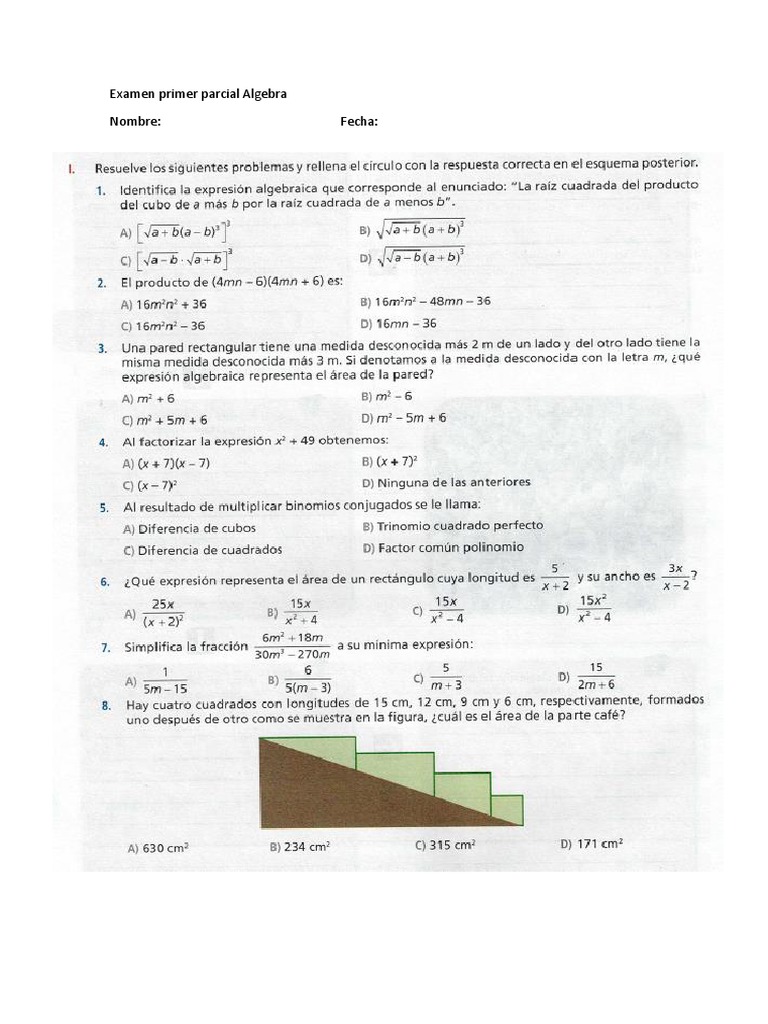 Examen Primer Parcial Algebra | PDF