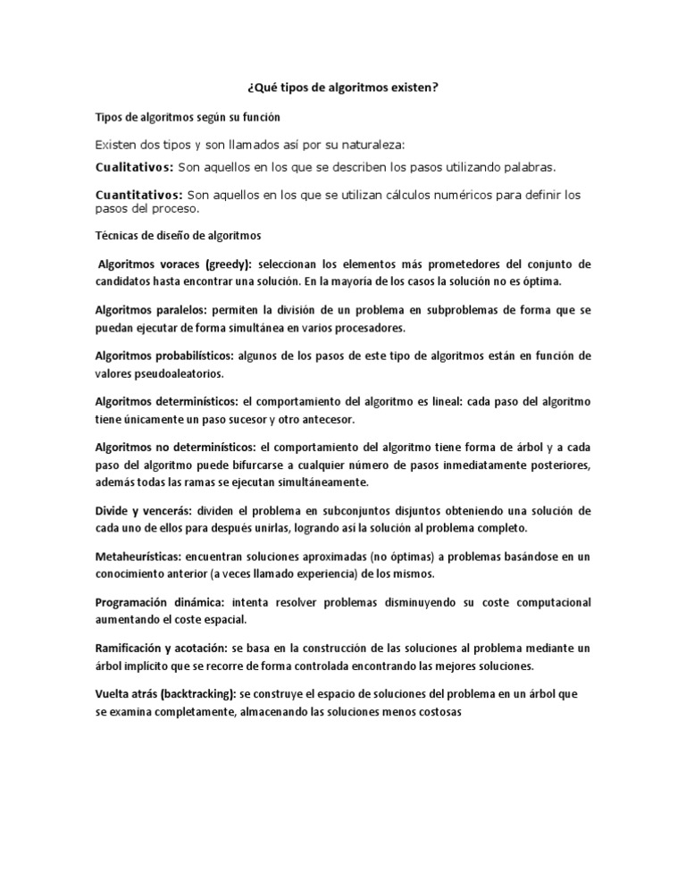 Qué Tipos de Algoritmos Existen | PDF | Programación dinámica | Algoritmos
