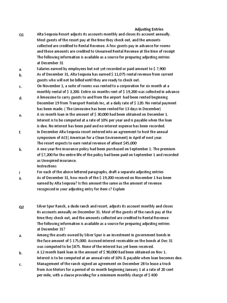 Adjusting Entries Questions | Download Free PDF | Interest | Insurance