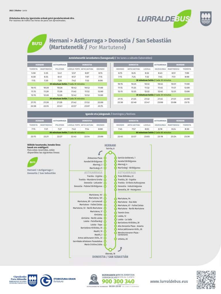 BU12 Hernani - Astigarraga - Donostia (Martutenetik) 29062022 | PDF