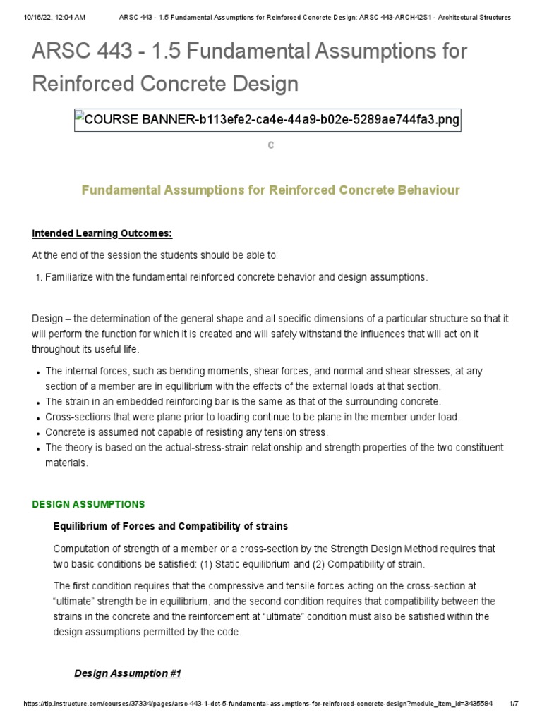 ARSC 443 - 1.5 Fundamental Assumptions For Reinforced Concrete Design - ARSC 443-ARCH42S1 ...
