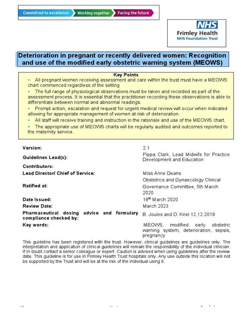 Deterioration in Pregnant or Recently Delivered Women Meows | PDF ...