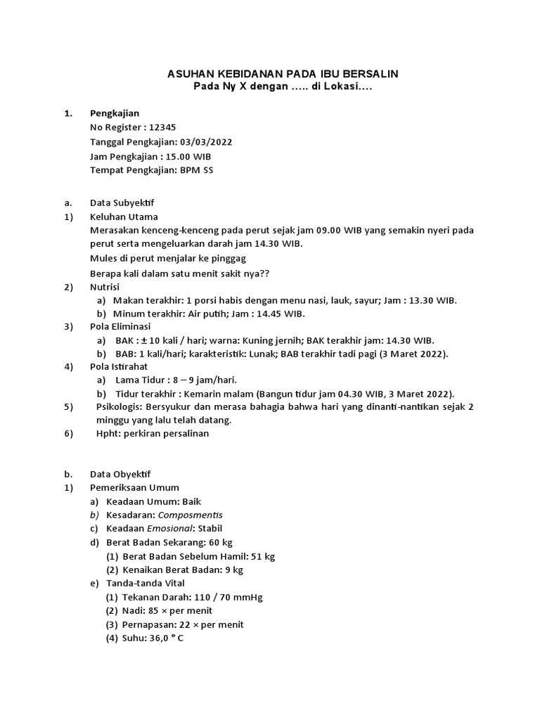Soap ASUHAN KEBIDANAN PADA IBU BERSALIN | PDF