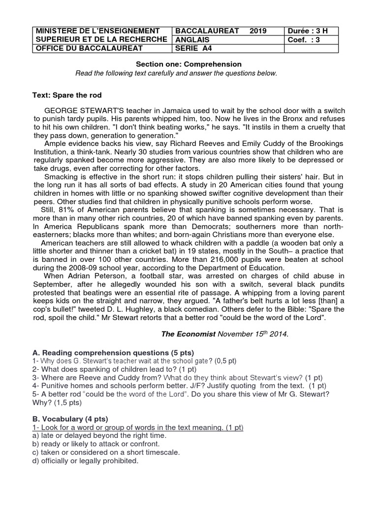 Epreuve Bac LV1 A4 2019, Togo | PDF