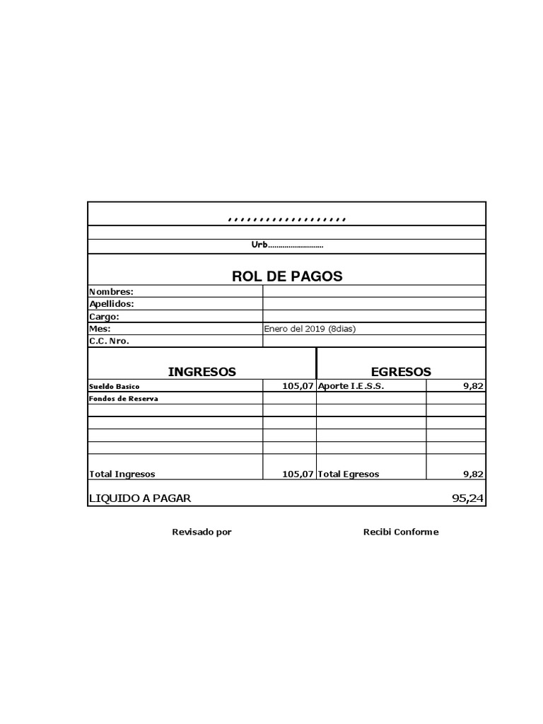 Modelo Rol de Pagos | PDF