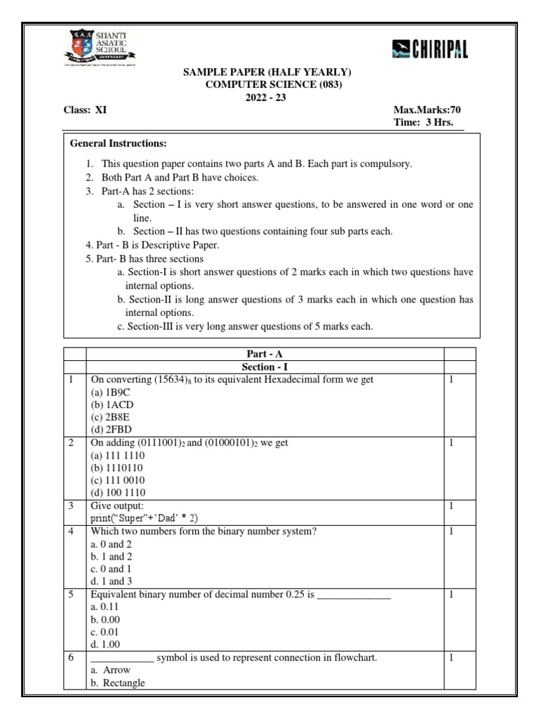 Class XI HY CS | PDF | Computer Program | Programming