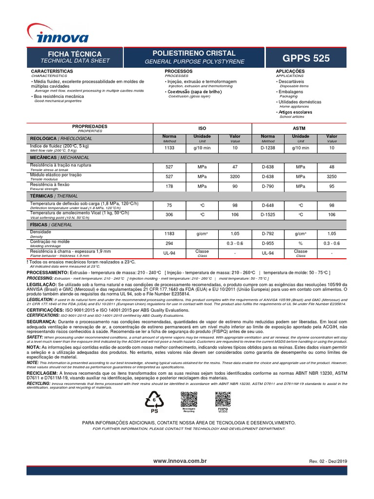 Ficha Tecnica Gpps 525 | PDF | Materiais | Substancias químicas