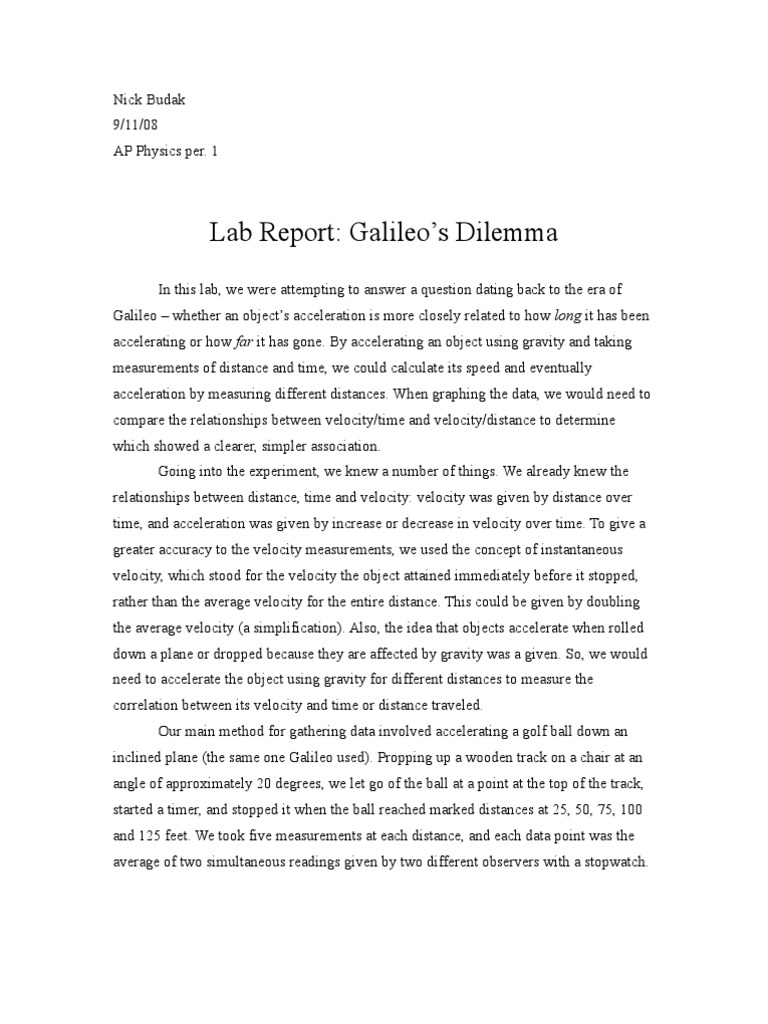 Galileo's Inclined Plane Experiment | PDF | Acceleration | Velocity