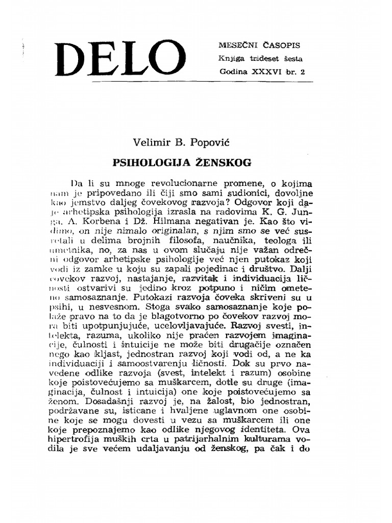 Psihologija Ženskog - Delo (1990, Br. 2), Ocr, BW | PDF
