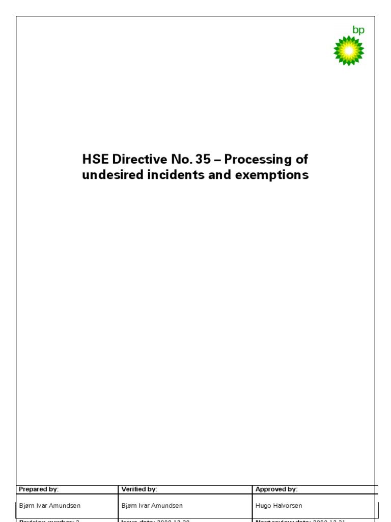 HSE Directive No. 35 Processing of Undesired Incidents and Exemptions ...
