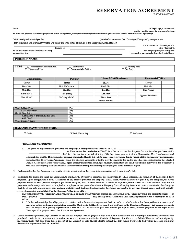 Reservation Agreement | PDF | Payments | Information Privacy