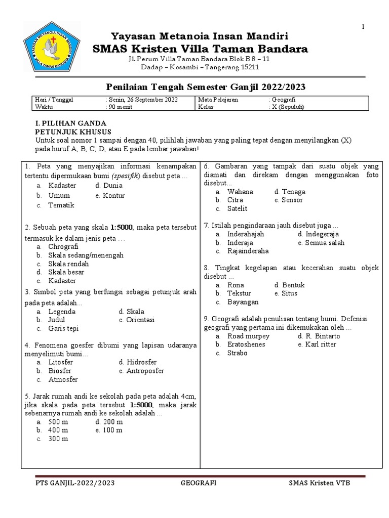 Soal UTS - Geografi - Grade X | PDF