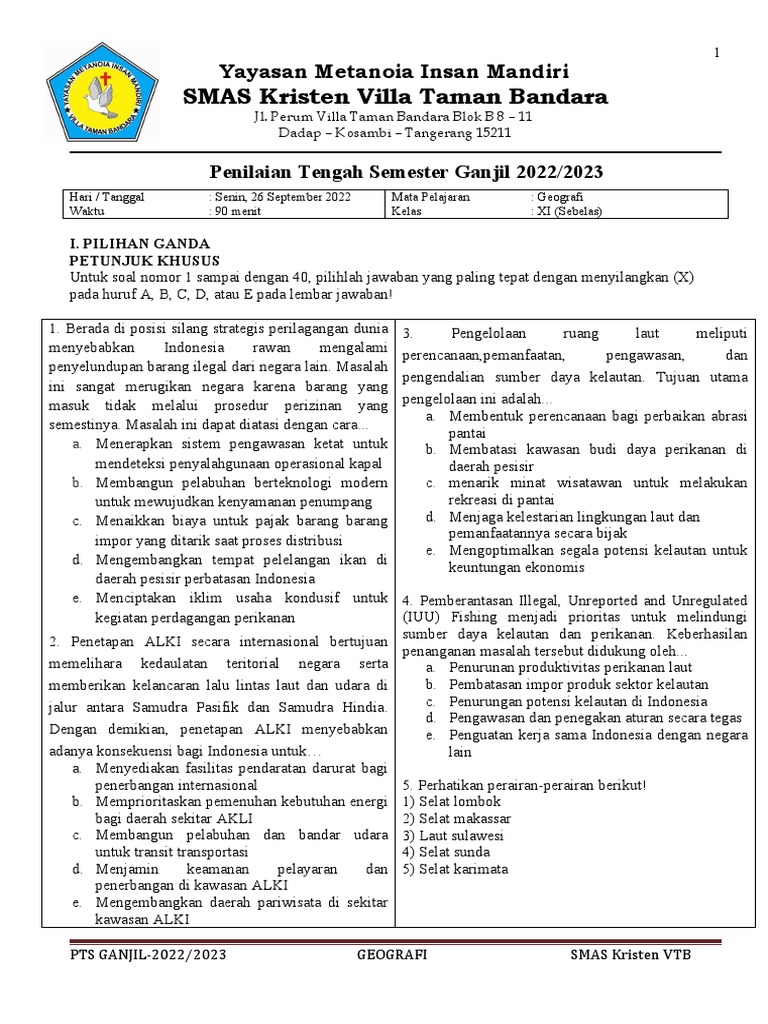 Soal UTS - Geografi - Grade XI | PDF