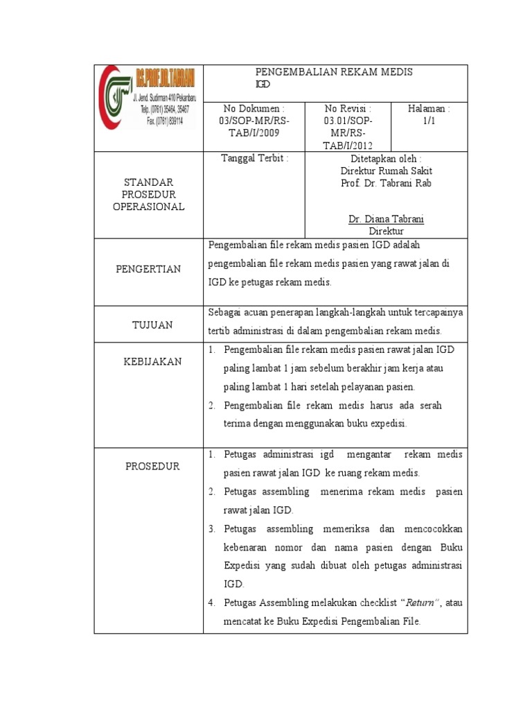 Sop Pengembalian RM Igd | PDF