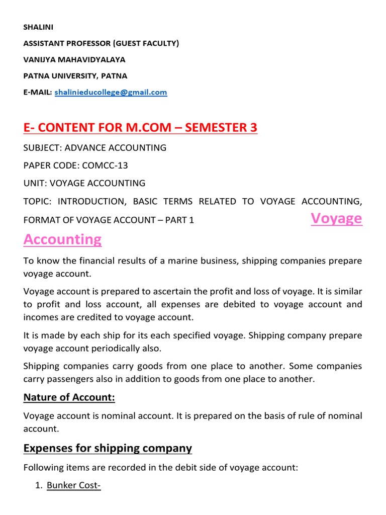 Voyage Accounting: Key Concepts and Format | PDF | Cargo | Insurance