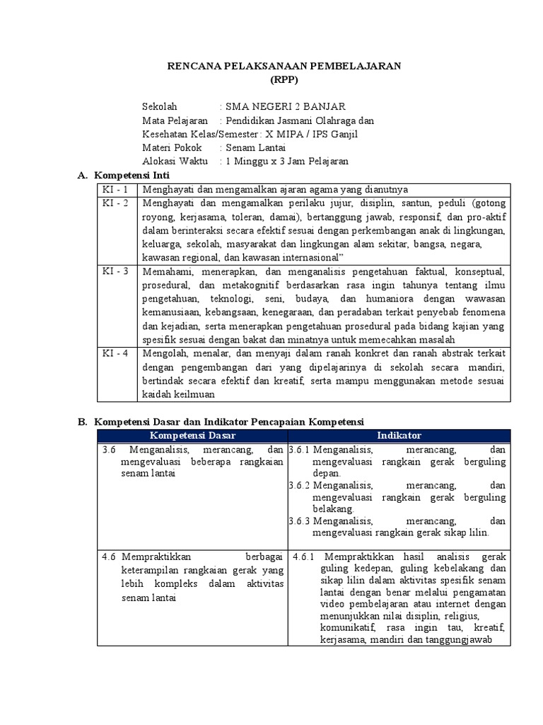 Rencana Pelaksanaan Pembelajaran (RPP) : Kompetensi Dasar Indikator | PDF