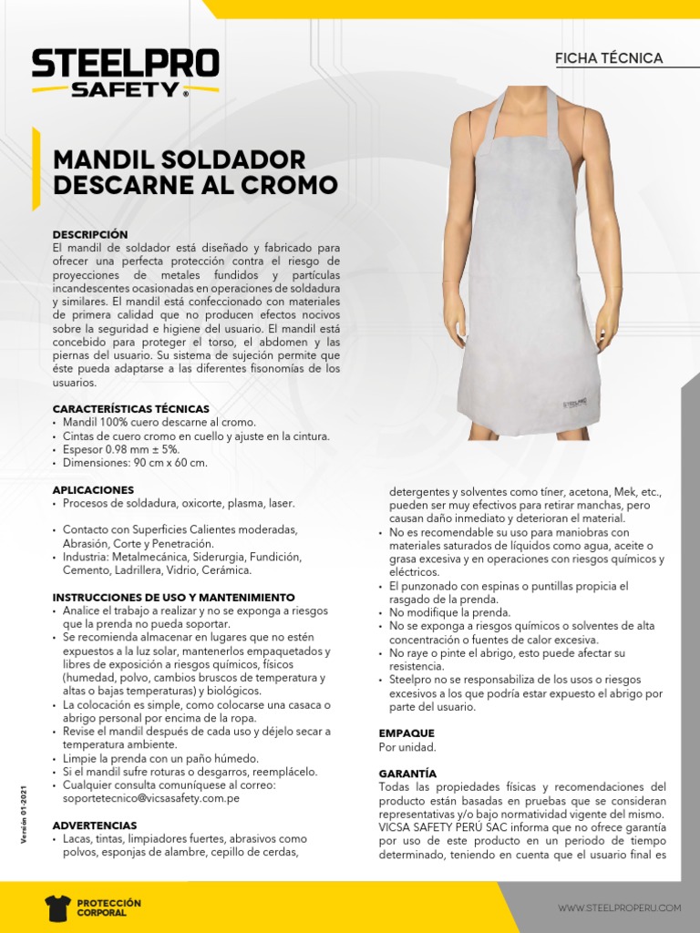 Ficha Técnica Mandil de Soldador | PDF | Soldadura | Construcción