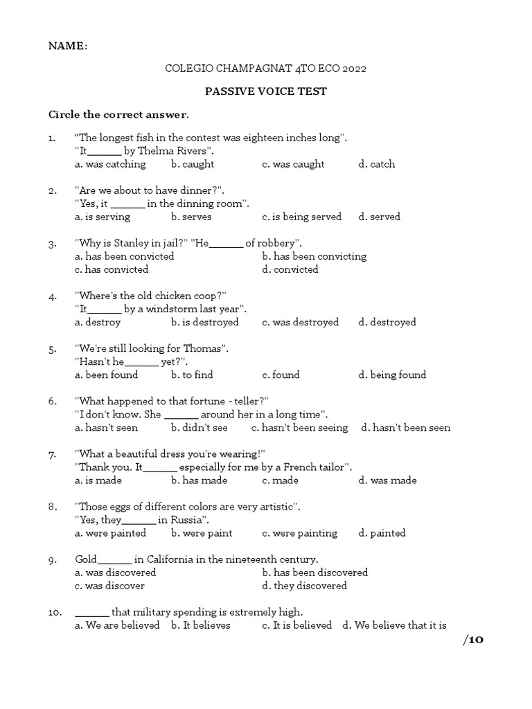 Passive Voice Test | PDF