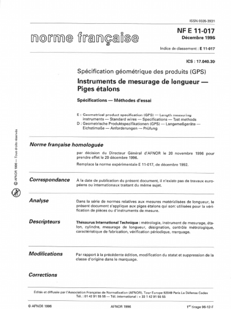 NF E 11-017 - Décembre 1996 | PDF