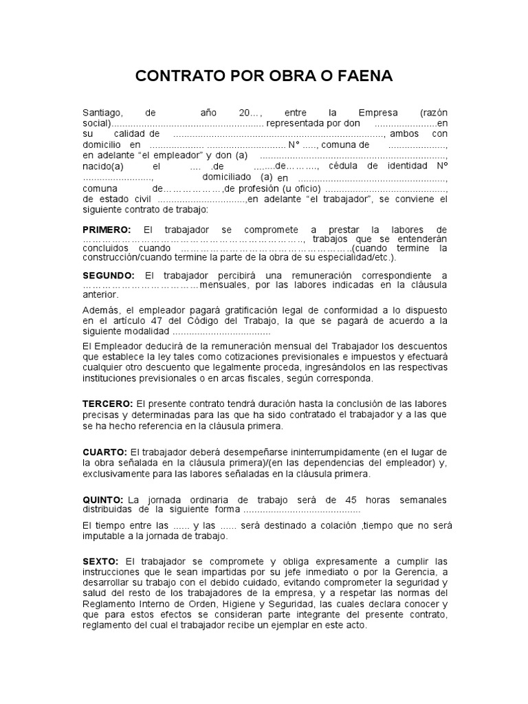 Contrato de trabajo por obra o faena | PDF | Tiempo de trabajo | Justicia
