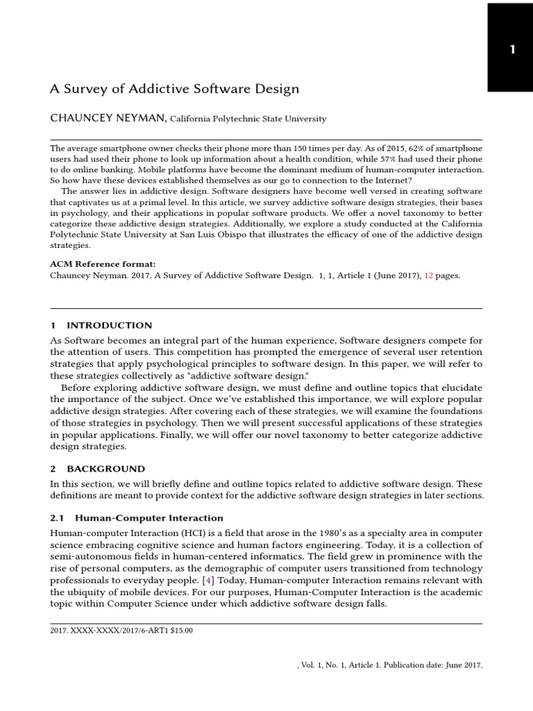 A Survey of Addictive Software Design | PDF | Facebook | Human–Computer ...