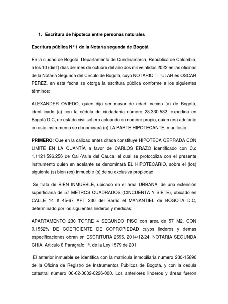 Hipoteca Entre Personas Naturales | PDF | Derecho contractual | Ley común