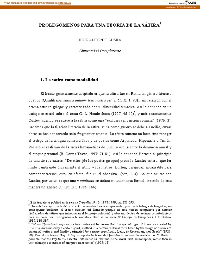 Prolegómenos para Una Teoría de La Sátira: Provided by Eprints Complutense | PDF | Ideologías ...