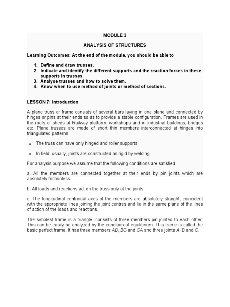 Module 3 Structure Analysis | PDF | Truss | Force