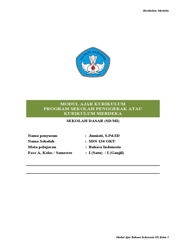 Modul Ajar Bahasa Indonesia Kelas 1 | PDF | Karier & Perkembangan | Kajian Bahasa Asing