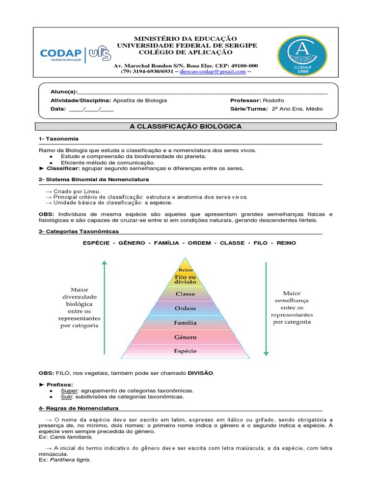 A Classifica o Biol Gica | PDF