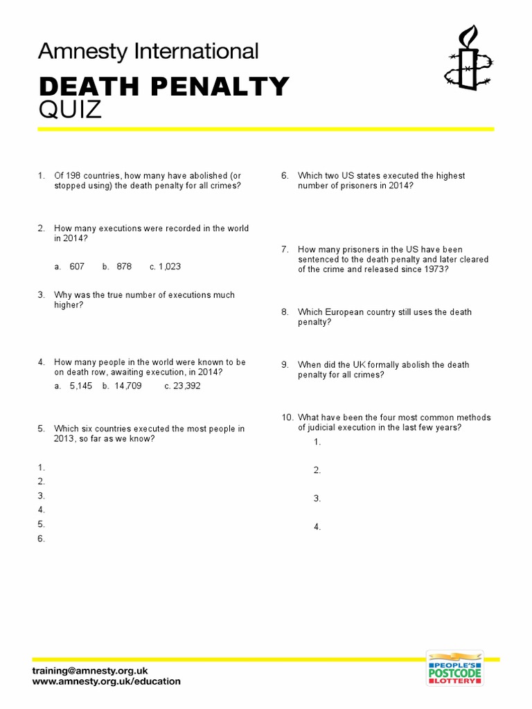 Death Penalty 2015 Activity - Death Penalty Quiz With Answers | PDF ...