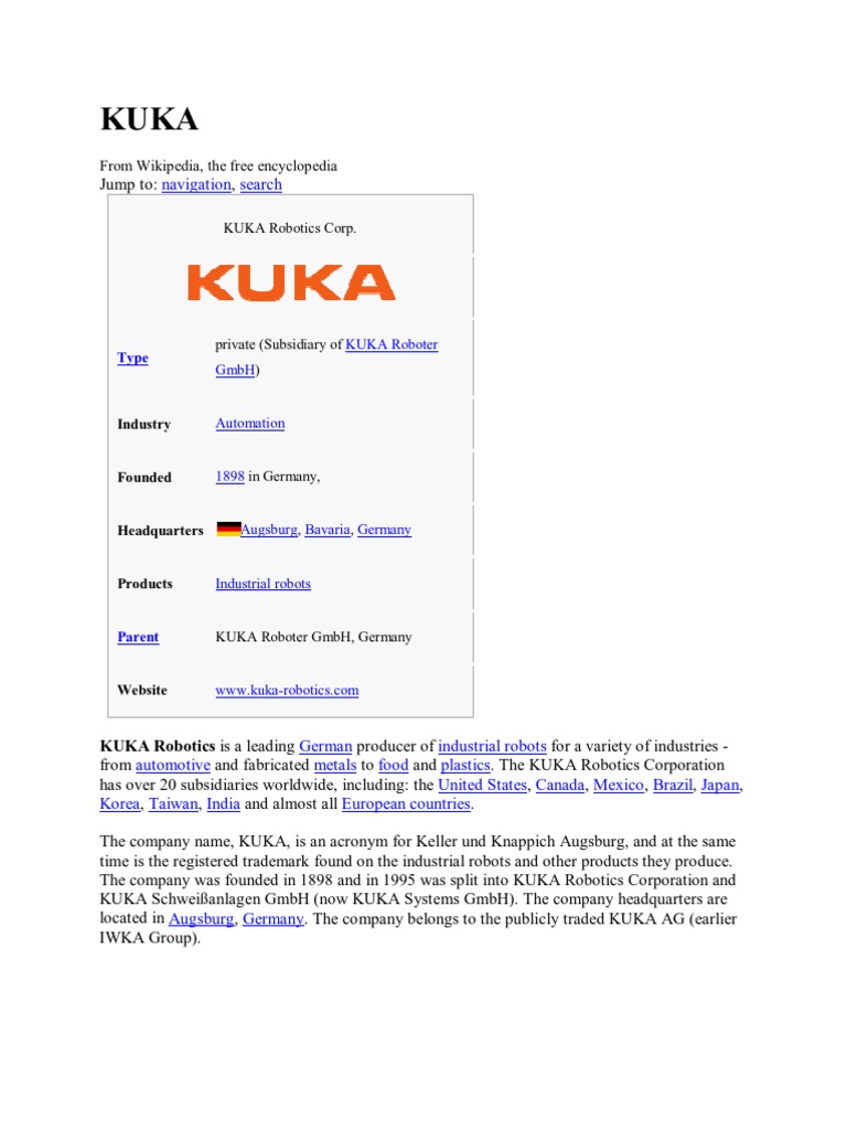 KUKA Robotics Overview and Locations | PDF | Technology & Engineering