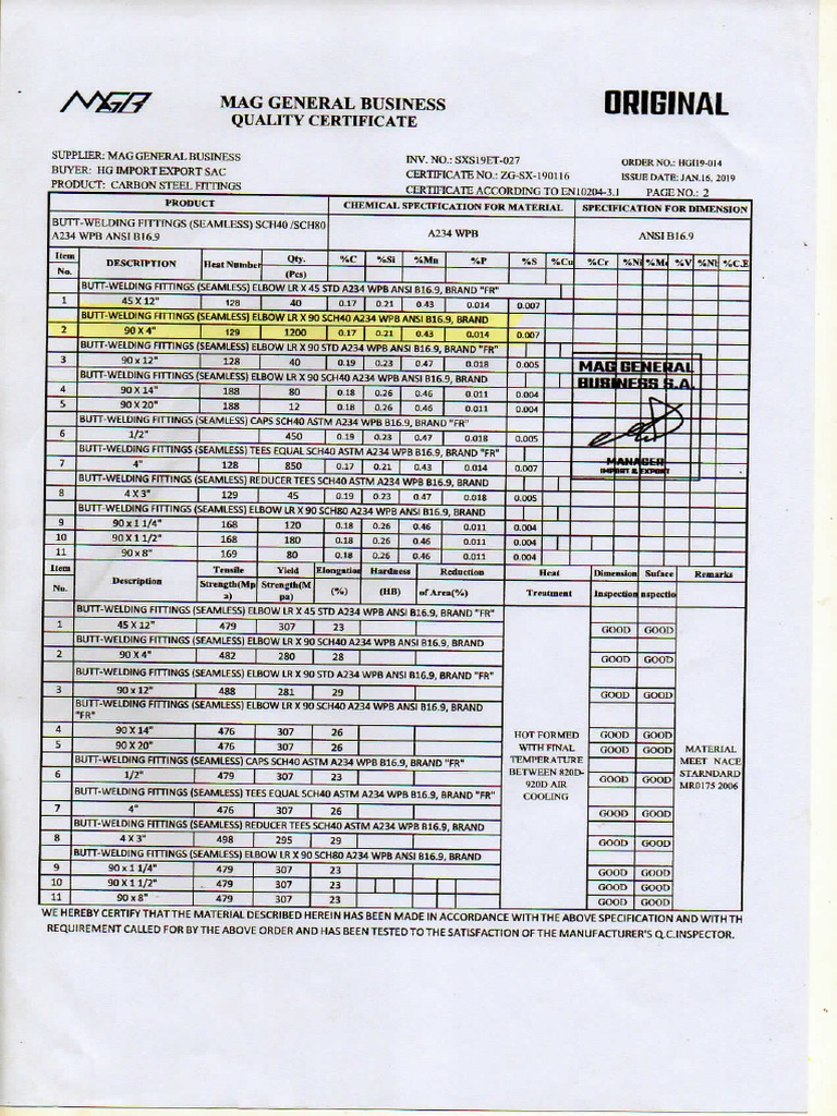 Certificado Materiales | PDF