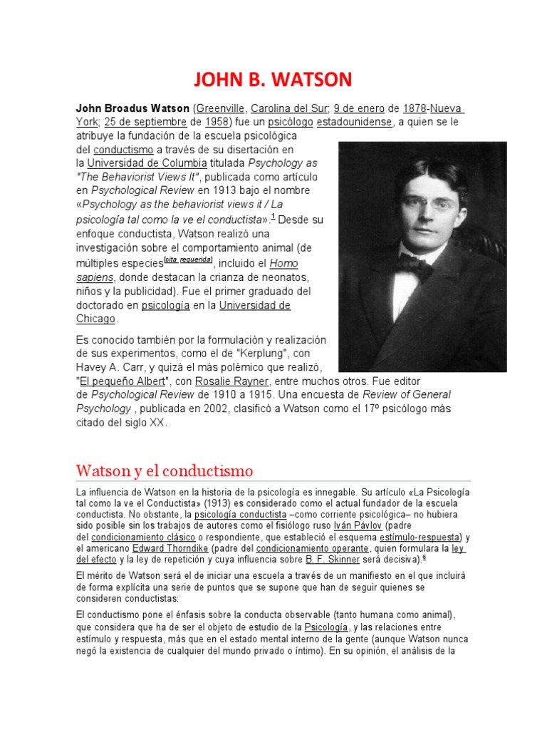 John B. Watson | PDF | Ciencia cognitiva | Conceptos psicologicos