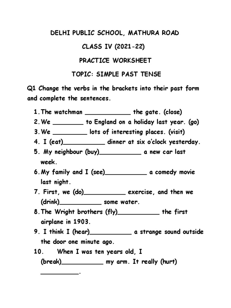 Simple Past Tense Worksheet | PDF