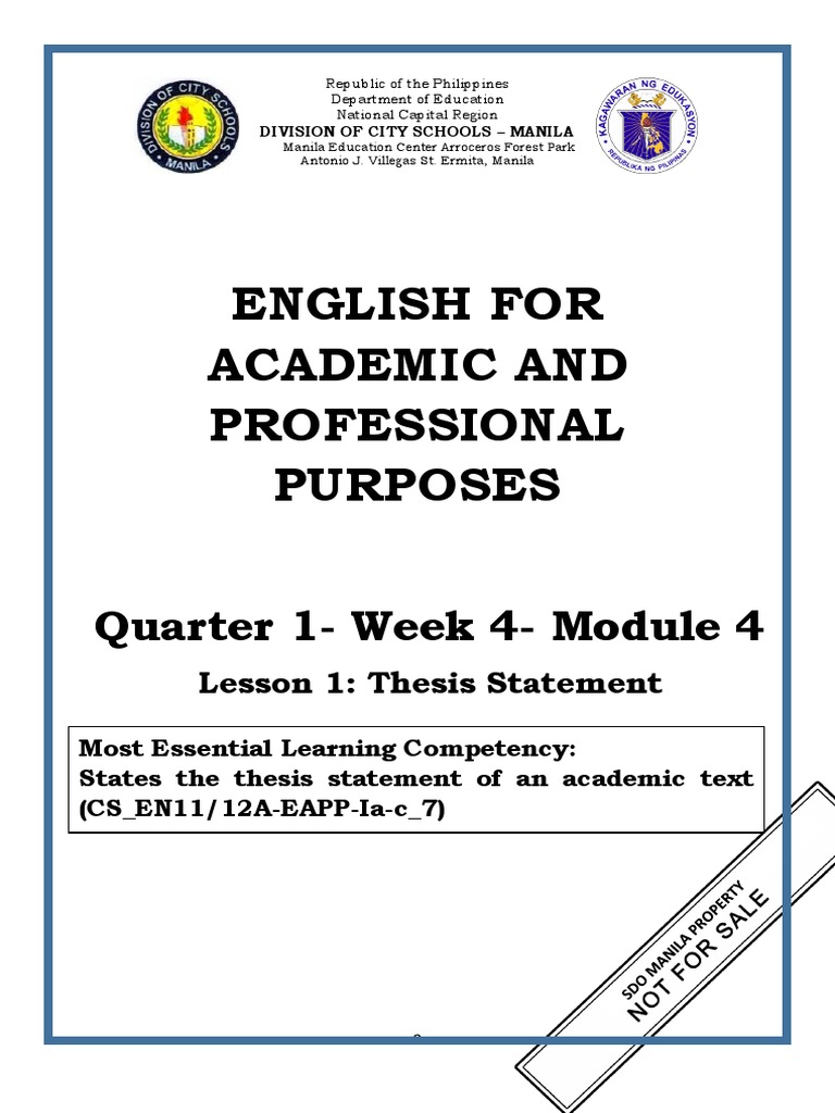 EAPP Q1 W4 Mod4-Thesis-statement | PDF | Binge Eating Disorder | Bulimia Nervosa